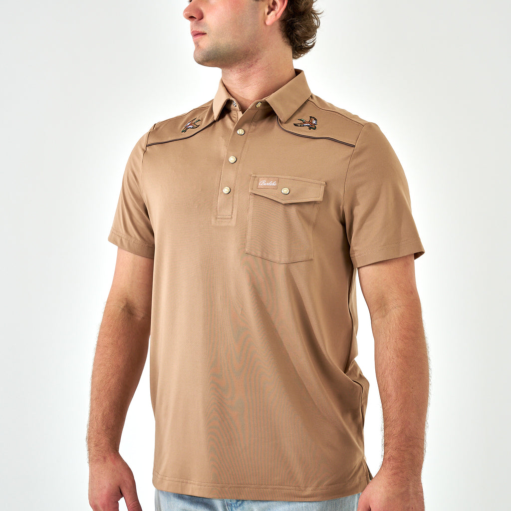 Pearl Snap Performance Polo - Mallards - Khaki – BURLEBO