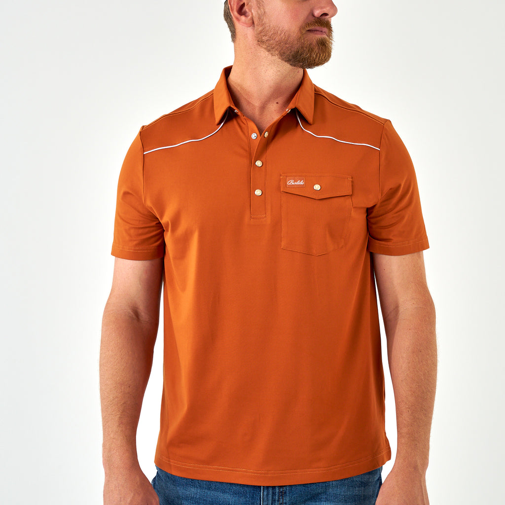 Pearl Snap Performance Polo - Orange – BURLEBO