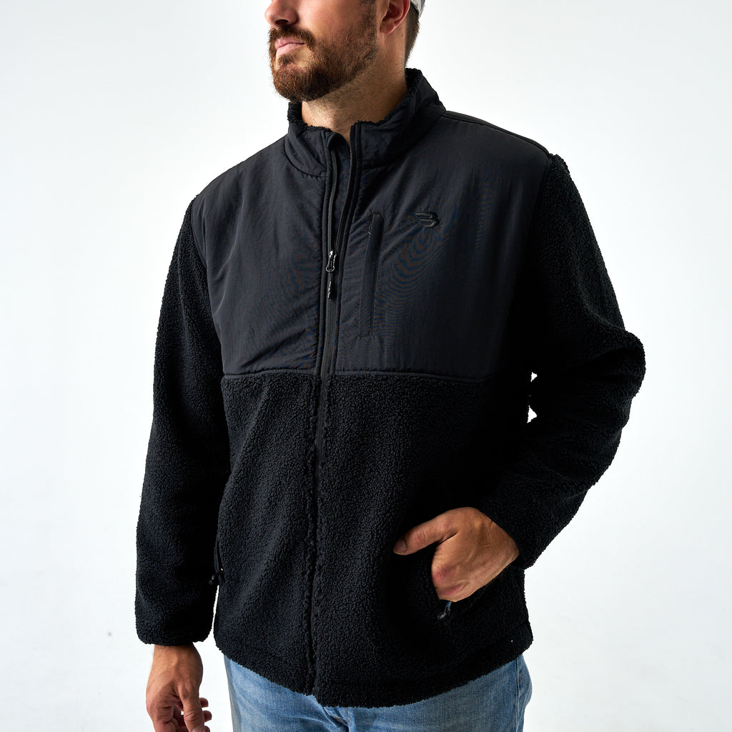 Black Full Zip Sherpa Jacket | BURLEBO