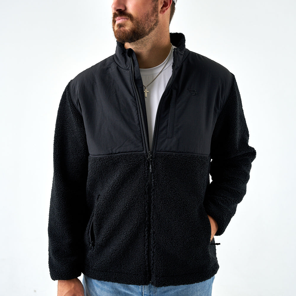 Black Full Zip Sherpa Jacket | BURLEBO