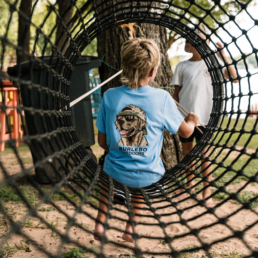 Youth Mallard Camo Dog Tee | Periwinkle Blue | BURLEBO