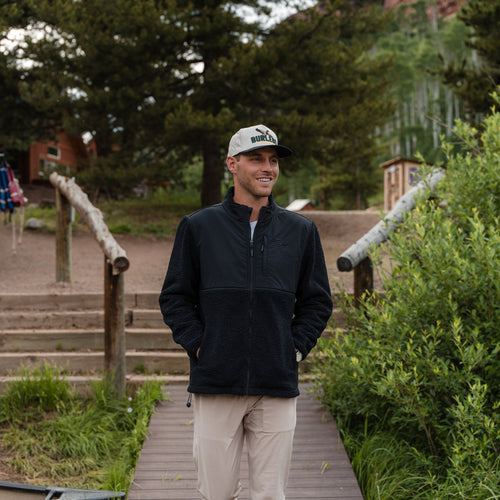 Black Full Zip Sherpa Jacket | BURLEBO